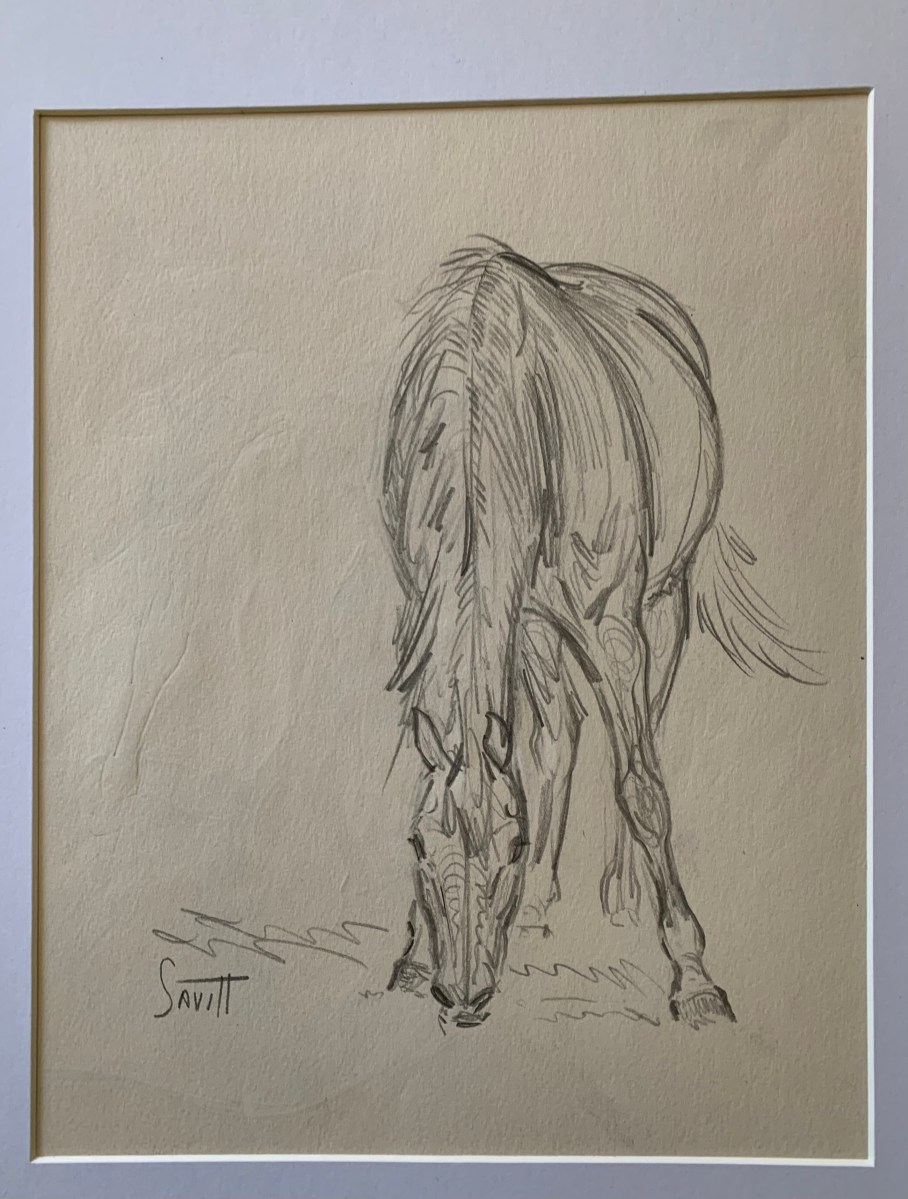 A grazing horse – Sam Savitt original artwork & signed reproductions